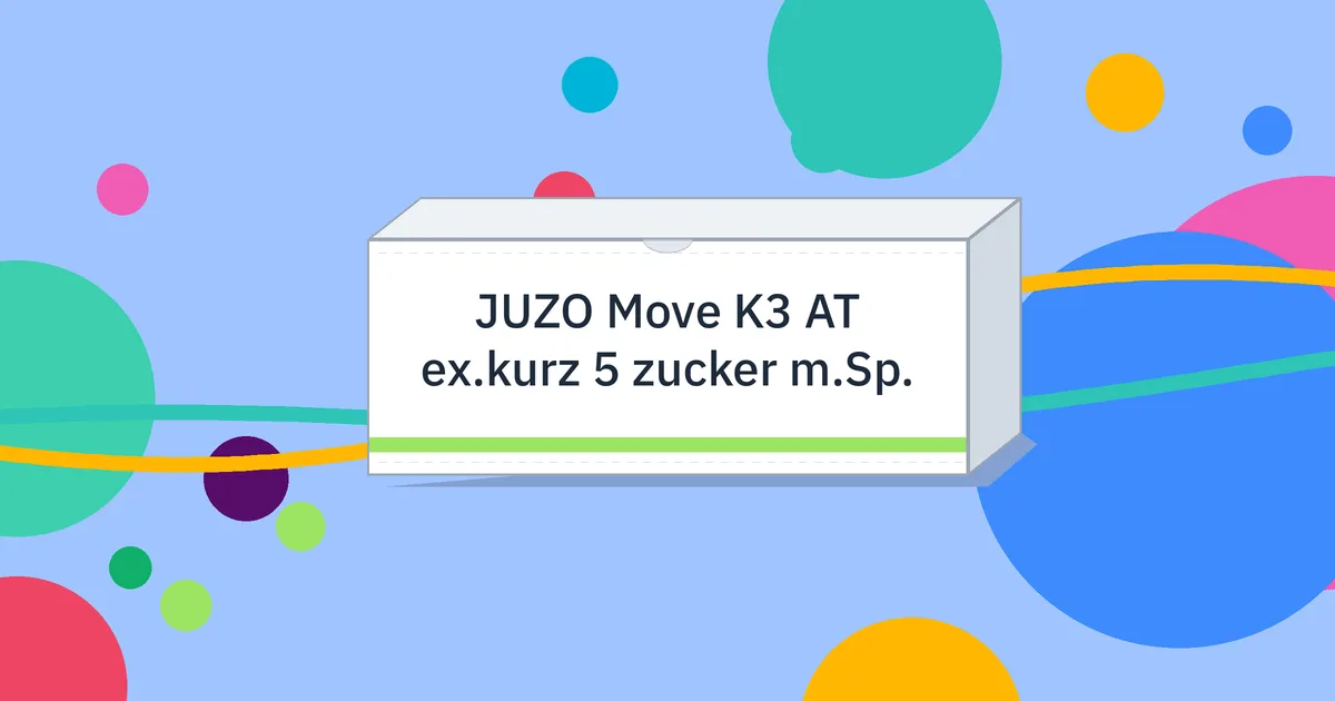 Symbolbild: Packung mit der Aufschrift JUZO Move K3 AT ex.kurz 5 zucker m.Sp. (PZN 20679815) – Verfügbarkeit und Bezug in Apotheken in Frankfurt am Main