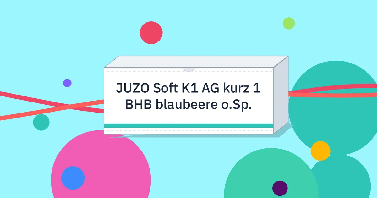 Symbolbild: Packung mit der Aufschrift JUZO Soft K1 AG kurz 1 BHB blaubeere o.Sp. (PZN 14822941) – Verfügbarkeit und Bezug in Apotheken in Frankfurt am Main