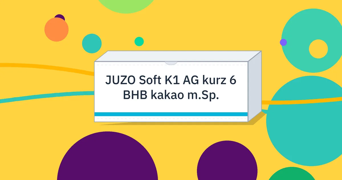 Symbolbild: Packung mit der Aufschrift JUZO Soft K1 AG kurz 6 BHB kakao m.Sp. (PZN 14822579) – Verfügbarkeit und Bezug in Apotheken in Frankfurt am Main