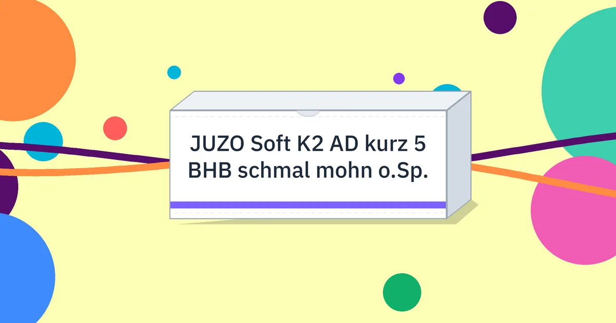 Symbolbild: Packung mit der Aufschrift JUZO Soft K2 AD kurz 5 BHB schmal mohn o.Sp. (PZN 15468016) – Verfügbarkeit und Bezug in Apotheken in Frankfurt am Main