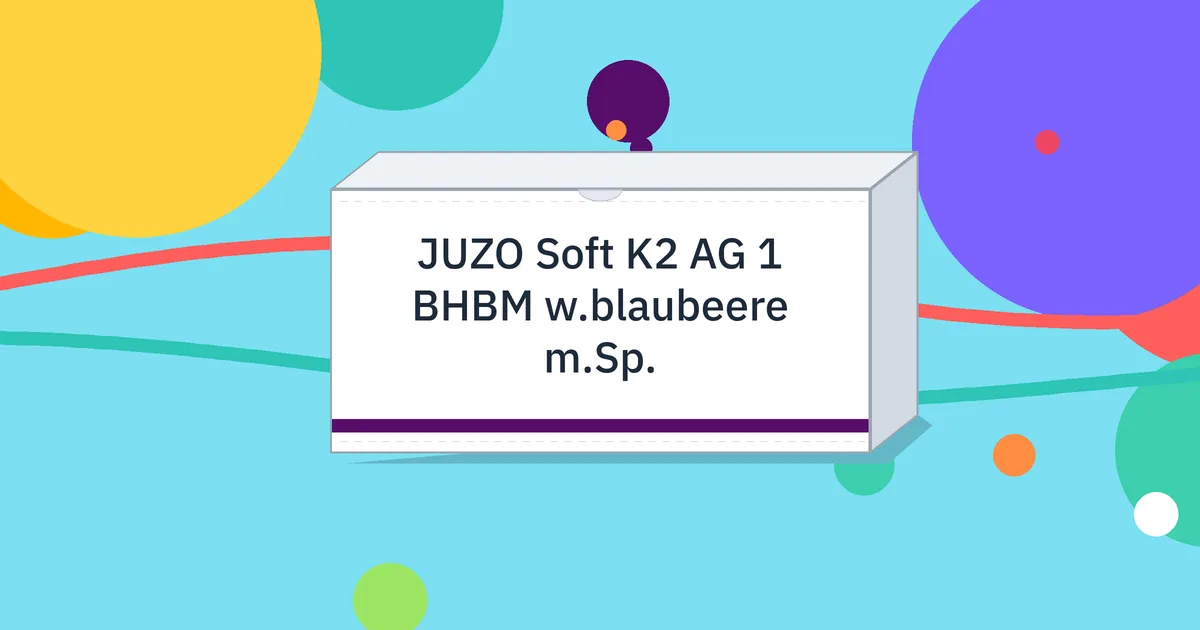 Symbolbild: Packung mit der Aufschrift JUZO Soft K2 AG 1 BHBM w.blaubeere m.Sp. (PZN 14866938) – Verfügbarkeit und Bezug in Apotheken in Frankfurt am Main