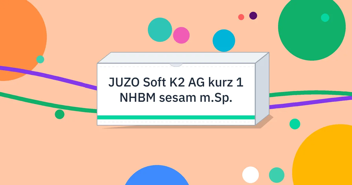Symbolbild: Packung mit der Aufschrift JUZO Soft K2 AG kurz 1 NHBM sesam m.Sp. (PZN 15019755) – Verfügbarkeit und Bezug in Apotheken in Frankfurt am Main
