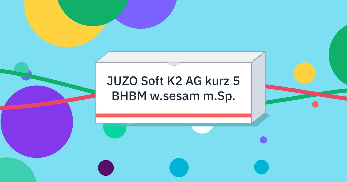 Symbolbild: Packung mit der Aufschrift JUZO Soft K2 AG kurz 5 BHBM w.sesam m.Sp. (PZN 14867487) – Verfügbarkeit und Bezug in Apotheken in Frankfurt am Main