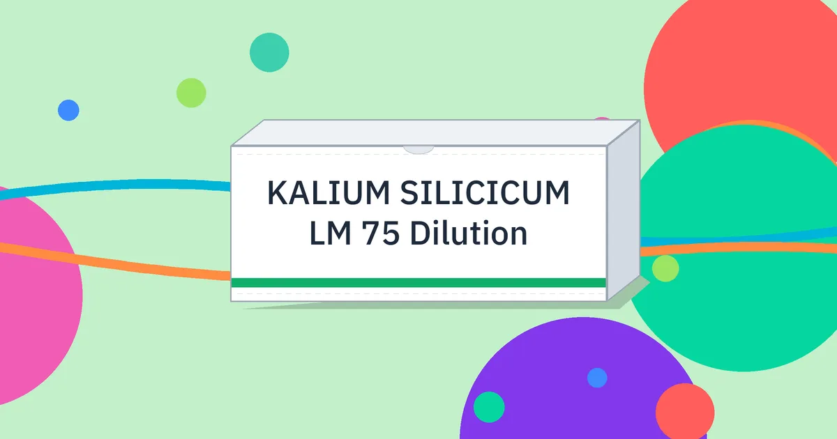 Symbolbild: Packung mit der Aufschrift KALIUM SILICICUM LM 75 Dilution (PZN 12926168) – Verfügbarkeit und Bezug in Apotheken in Frankfurt am Main