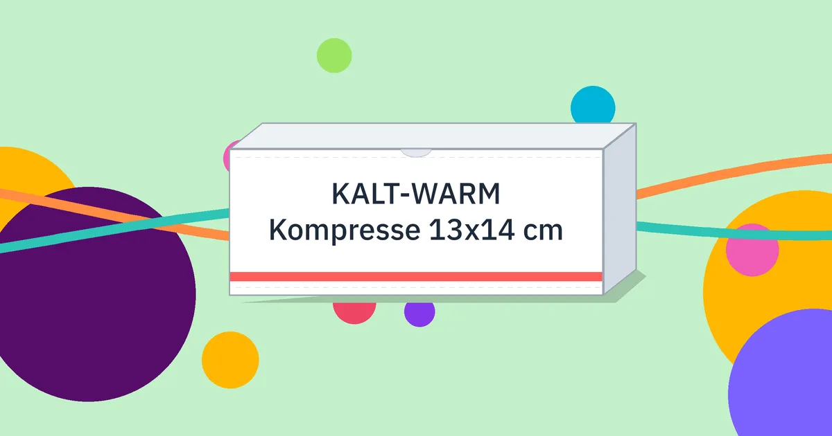Symbolbild: Packung mit der Aufschrift KALT-WARM Kompresse 13x14 cm (PZN 04861845) – Verfügbarkeit und Bezug in Apotheken in Frankfurt am Main