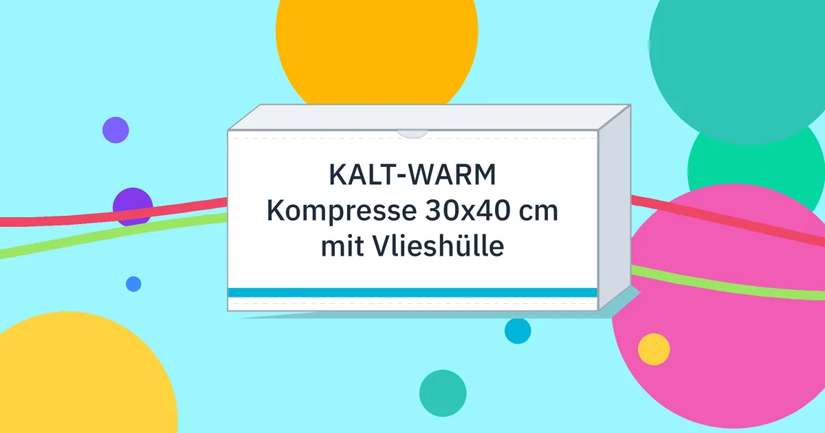 Symbolbild: Packung mit der Aufschrift KALT-WARM Kompresse 30x40 cm mit Vlieshülle (PZN 01988410) – Verfügbarkeit und Bezug in Apotheken in Frankfurt am Main