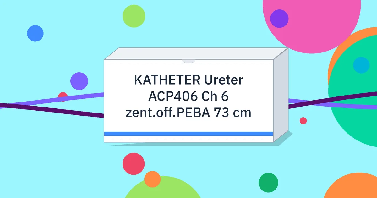 Symbolbild: Packung mit der Aufschrift KATHETER Ureter ACP406 Ch 6 zent.off.PEBA 73 cm (PZN 00205067) – Verfügbarkeit und Bezug in Apotheken in Frankfurt am Main