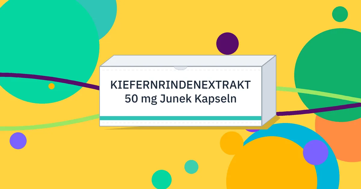 Symbolbild: Packung mit der Aufschrift KIEFERNRINDENEXTRAKT 50 mg Junek Kapseln (PZN 01644998) – Verfügbarkeit und Bezug in Apotheken in Frankfurt am Main