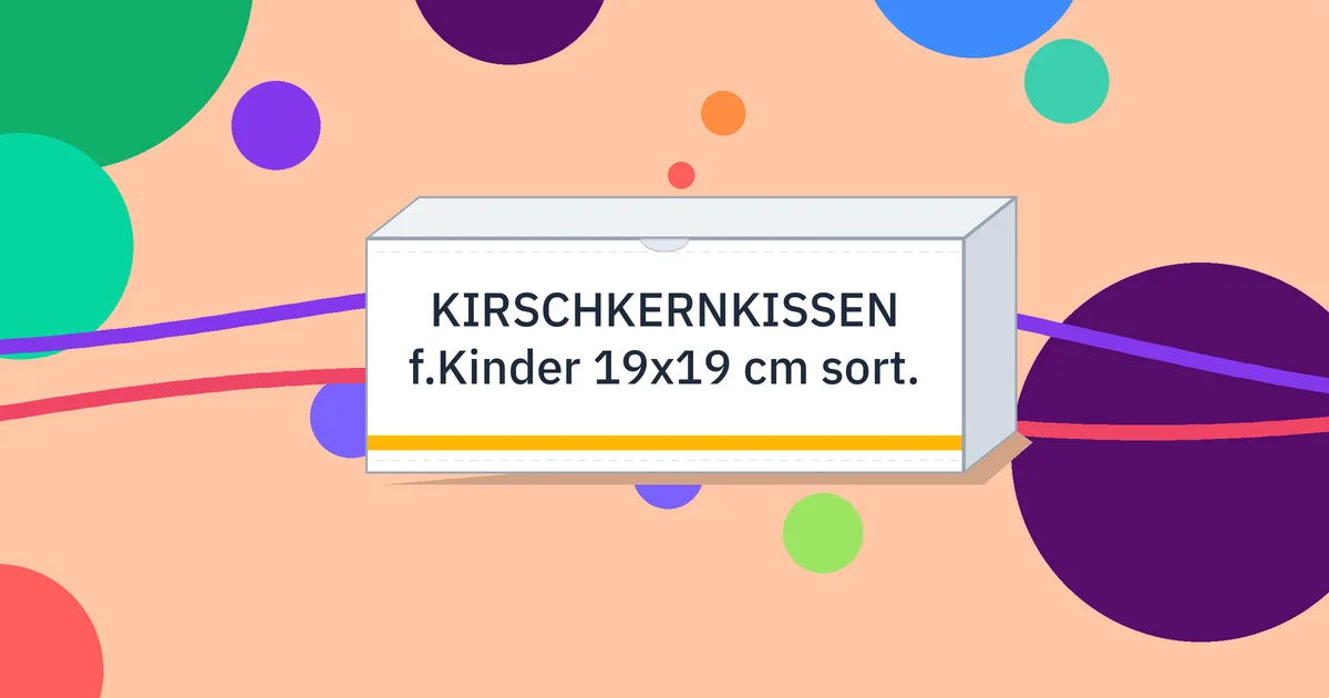Symbolbild: Packung mit der Aufschrift KIRSCHKERNKISSEN f.Kinder 19x19 cm sort. (PZN 01305492) – Verfügbarkeit und Bezug in Apotheken in Frankfurt am Main