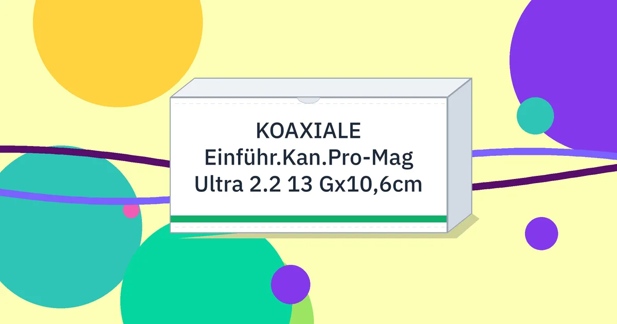 Symbolbild: Packung mit der Aufschrift KOAXIALE Einführ.Kan.Pro-Mag Ultra 2.2 13 Gx10,6cm (PZN 04503927) – Verfügbarkeit und Bezug in Apotheken in Frankfurt am Main