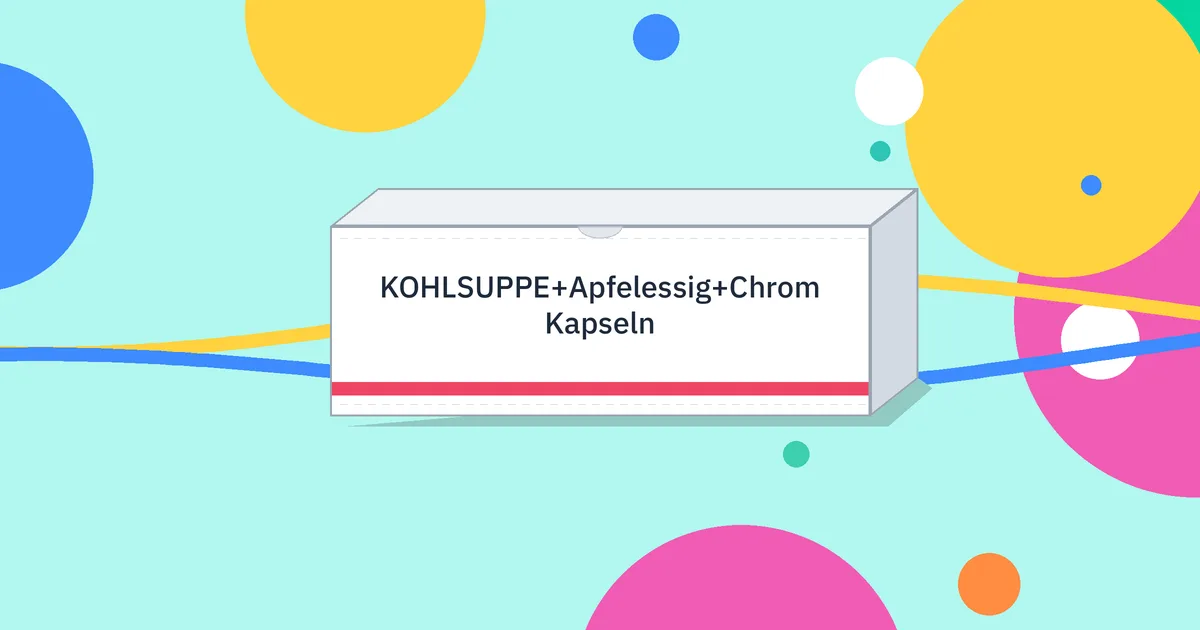 Symbolbild: Packung mit der Aufschrift KOHLSUPPE+Apfelessig+Chrom Kapseln (PZN 10088088) – Verfügbarkeit und Bezug in Apotheken in Frankfurt am Main