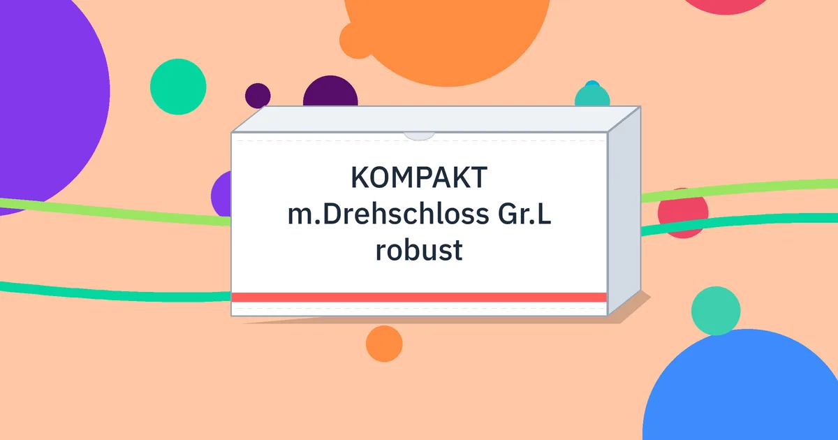 Symbolbild: Packung mit der Aufschrift KOMPAKT m.Drehschloss Gr.L robust (PZN 11568956) – Verfügbarkeit und Bezug in Apotheken in Frankfurt am Main