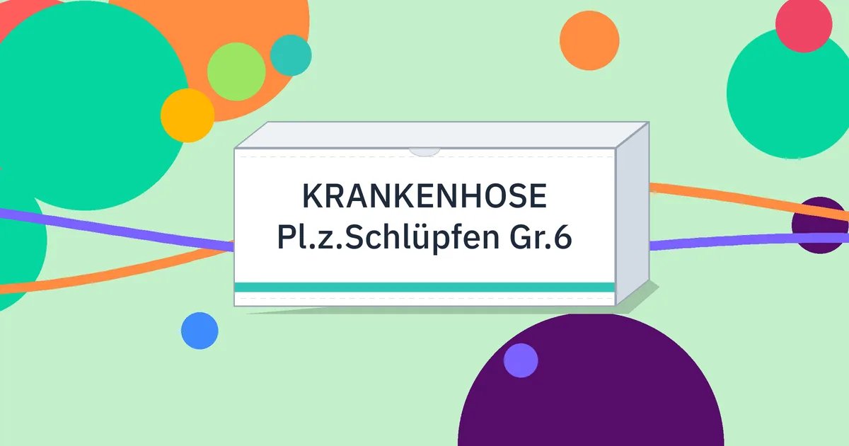 Symbolbild: Packung mit der Aufschrift KRANKENHOSE Pl.z.Schlüpfen Gr.6 (PZN 01740696) – Verfügbarkeit und Bezug in Apotheken in Frankfurt am Main