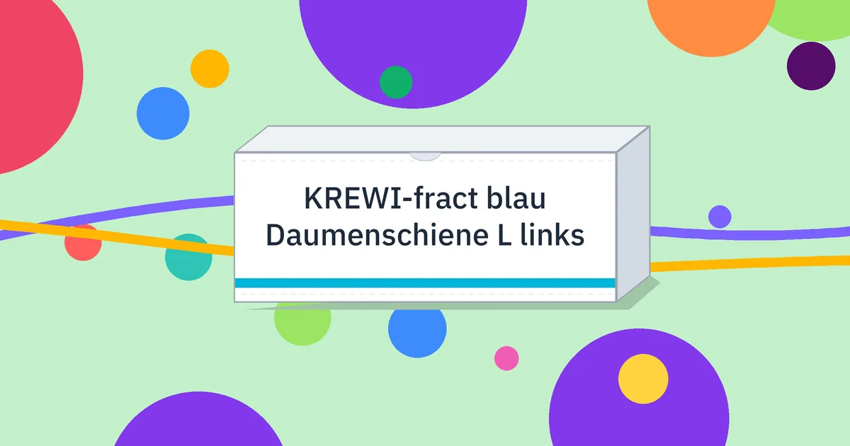 Symbolbild: Packung mit der Aufschrift KREWI-fract blau Daumenschiene L links (PZN 17299552) – Verfügbarkeit und Bezug in Apotheken in Frankfurt am Main
