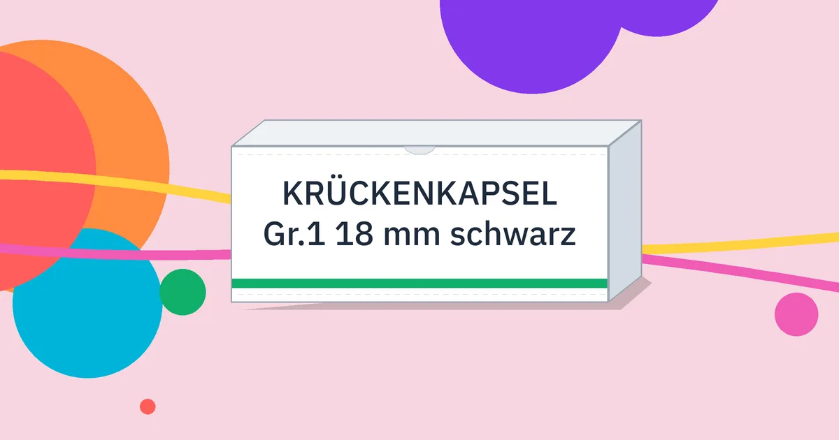 Symbolbild: Packung mit der Aufschrift KRÜCKENKAPSEL Gr.1 18 mm schwarz (PZN 03097833) – Verfügbarkeit und Bezug in Apotheken in Frankfurt am Main