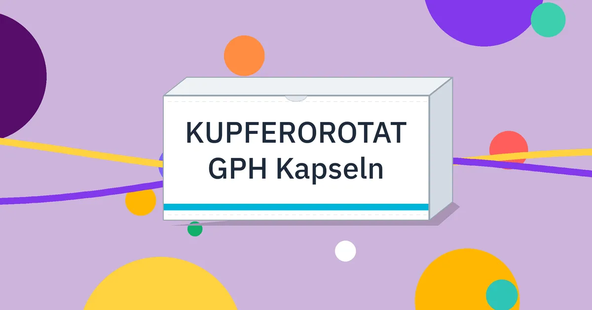 Symbolbild: Packung mit der Aufschrift KUPFEROROTAT GPH Kapseln (PZN 09899249) – Verfügbarkeit und Bezug in Apotheken in Frankfurt am Main