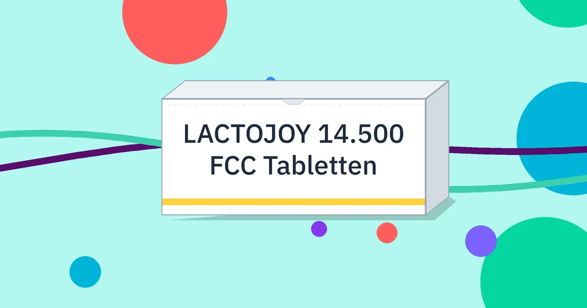 Symbolbild: Packung mit der Aufschrift LACTOJOY 14.500 FCC Tabletten (PZN 11550583) – Verfügbarkeit und Bezug in Apotheken in Frankfurt am Main