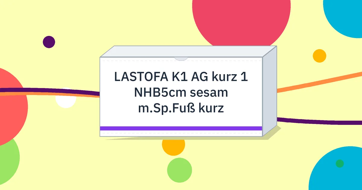 Symbolbild: Packung mit der Aufschrift LASTOFA K1 AG kurz 1 NHB5cm sesam m.Sp.Fuß kurz (PZN 13789130) – Verfügbarkeit und Bezug in Apotheken in Frankfurt am Main