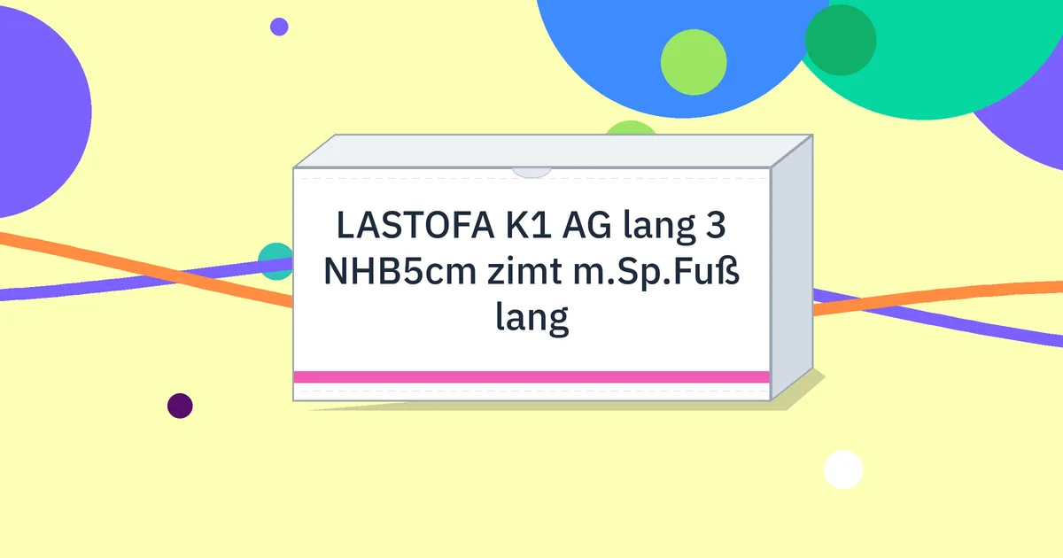 Symbolbild: Packung mit der Aufschrift LASTOFA K1 AG lang 3 NHB5cm zimt m.Sp.Fuß lang (PZN 13790819) – Verfügbarkeit und Bezug in Apotheken in Frankfurt am Main