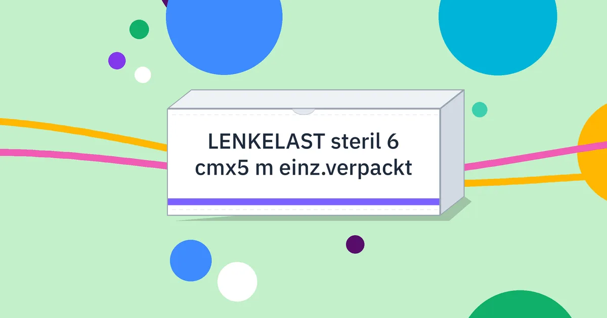 Symbolbild: Packung mit der Aufschrift LENKELAST steril 6 cmx5 m einz.verpackt (PZN 10931484) – Verfügbarkeit und Bezug in Apotheken in Frankfurt am Main