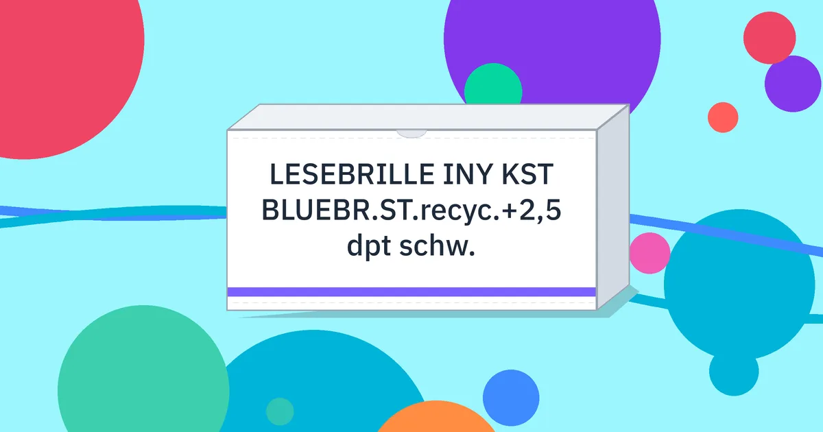 Symbolbild: Packung mit der Aufschrift LESEBRILLE INY KST BLUEBR.ST.recyc.+2,5 dpt schw. (PZN 19927981) – Verfügbarkeit und Bezug in Apotheken in Frankfurt am Main