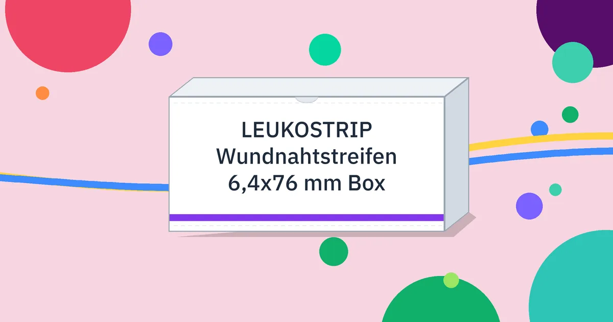 Symbolbild: Packung mit der Aufschrift LEUKOSTRIP Wundnahtstreifen 6,4x76 mm Box (PZN 19452331) – Verfügbarkeit und Bezug in Apotheken in Frankfurt am Main