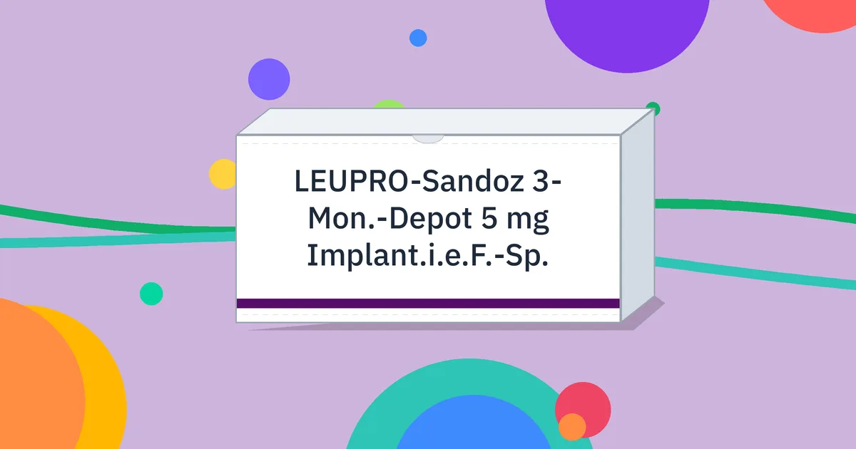Symbolbild: Packung mit der Aufschrift LEUPRO-Sandoz 3-Mon.-Depot 5 mg Implant.i.e.F.-Sp. (PZN 19061694) – Verfügbarkeit und Bezug in Apotheken in Frankfurt am Main