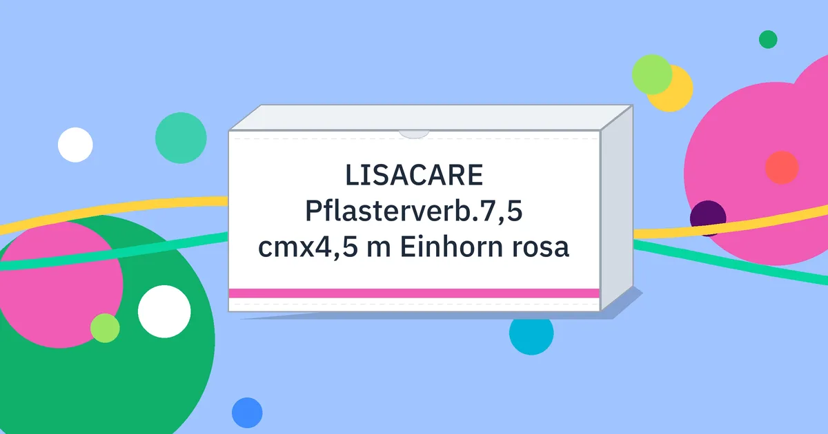 Symbolbild: Packung mit der Aufschrift LISACARE Pflasterverb.7,5 cmx4,5 m Einhorn rosa (PZN 17892907) – Verfügbarkeit und Bezug in Apotheken in Frankfurt am Main