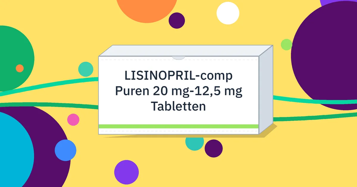 Symbolbild: Packung mit der Aufschrift LISINOPRIL-comp Puren 20 mg-12,5 mg Tabletten (PZN 11356088) – Verfügbarkeit und Bezug in Apotheken in Frankfurt am Main