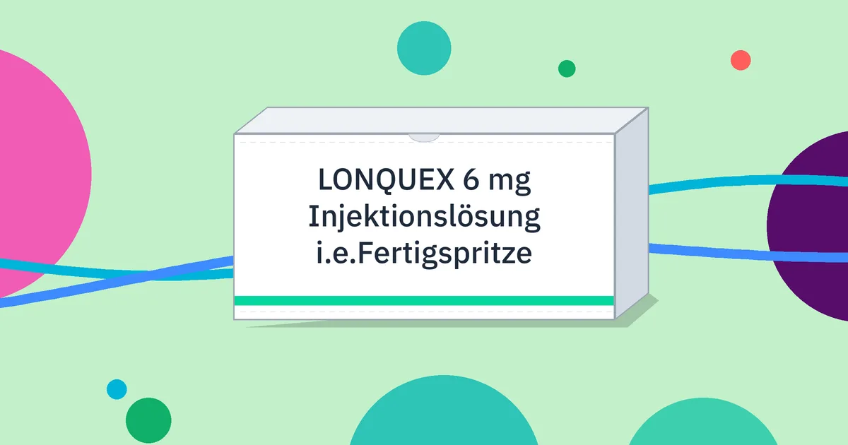 Symbolbild: Packung mit der Aufschrift LONQUEX 6 mg Injektionslösung i.e.Fertigspritze (PZN 16913145) – Verfügbarkeit und Bezug in Apotheken in Frankfurt am Main