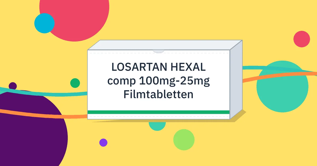 Symbolbild: Packung mit der Aufschrift LOSARTAN HEXAL comp 100mg-25mg Filmtabletten (PZN 03321822) – Verfügbarkeit und Bezug in Apotheken in Frankfurt am Main