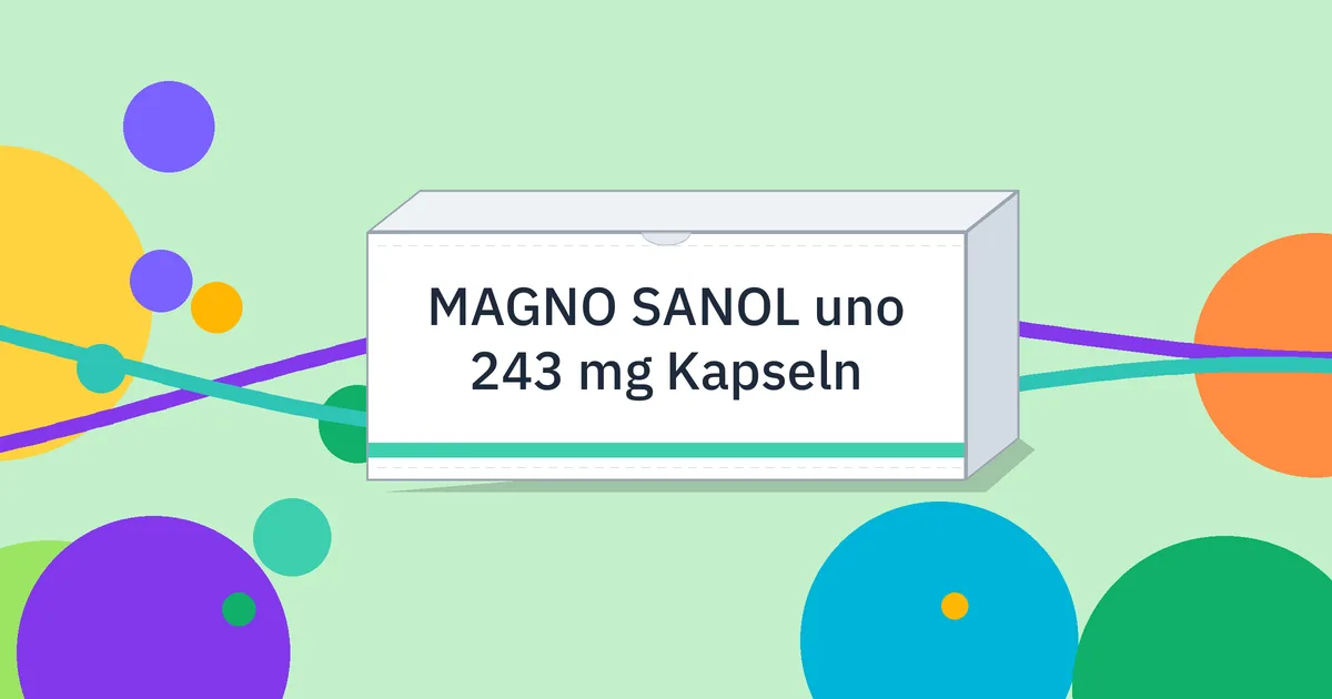 Symbolbild: Packung mit der Aufschrift MAGNO SANOL uno 243 mg Kapseln (PZN 16004052) – Verfügbarkeit und Bezug in Apotheken in Frankfurt am Main