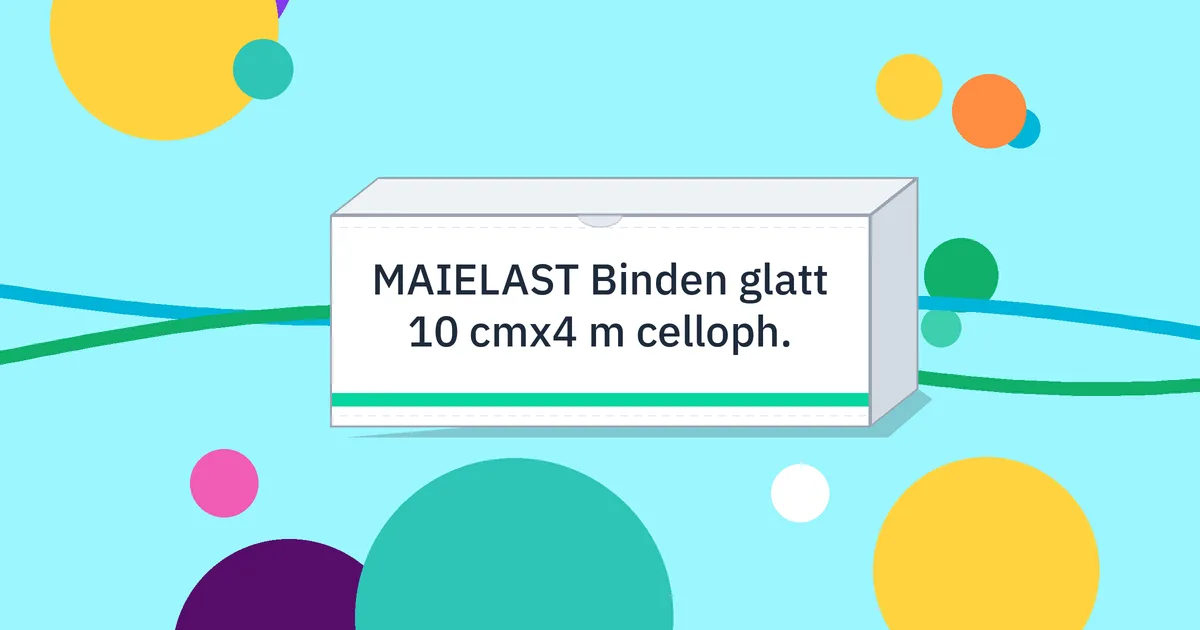 Symbolbild: Packung mit der Aufschrift MAIELAST Binden glatt 10 cmx4 m celloph. (PZN 00119617) – Verfügbarkeit und Bezug in Apotheken in Frankfurt am Main