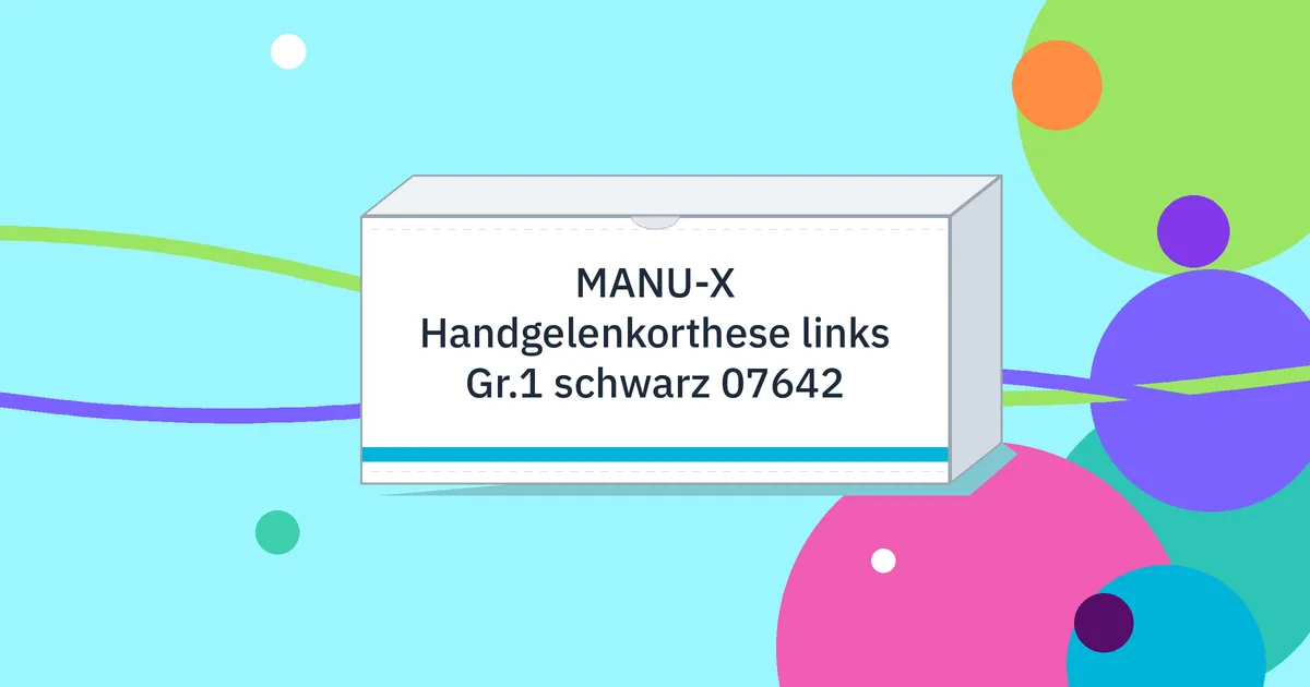 Symbolbild: Packung mit der Aufschrift MANU-X Handgelenkorthese links Gr.1 schwarz 07642 (PZN 16735695) – Verfügbarkeit und Bezug in Apotheken in Frankfurt am Main