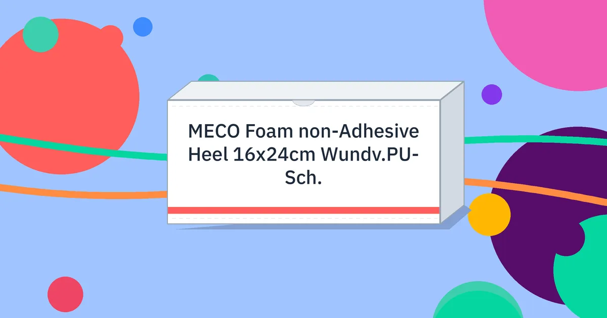 Symbolbild: Packung mit der Aufschrift MECO Foam non-Adhesive Heel 16x24cm Wundv.PU-Sch. (PZN 20090666) – Verfügbarkeit und Bezug in Apotheken in Frankfurt am Main