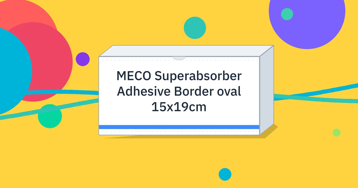 Symbolbild: Packung mit der Aufschrift MECO Superabsorber Adhesive Border oval 15x19cm (PZN 20090790) – Verfügbarkeit und Bezug in Apotheken in Frankfurt am Main
