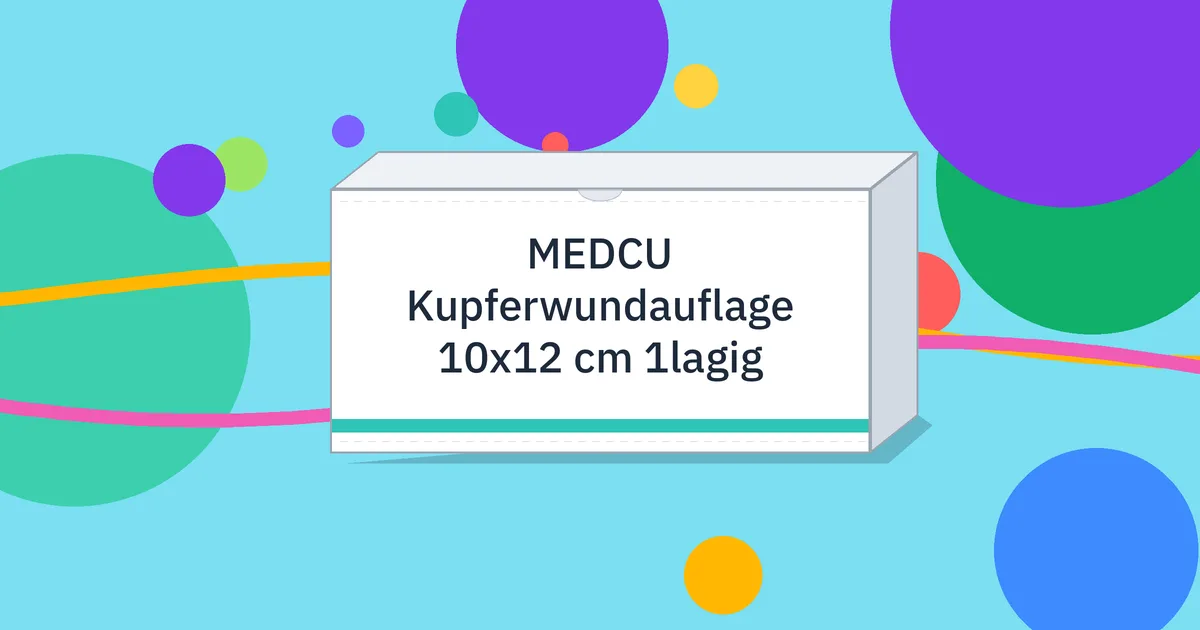 Symbolbild: Packung mit der Aufschrift MEDCU Kupferwundauflage 10x12 cm 1lagig (PZN 20893951) – Verfügbarkeit und Bezug in Apotheken in Frankfurt am Main