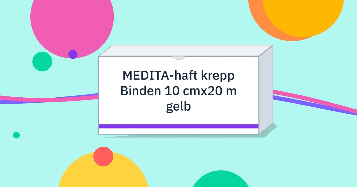 Symbolbild: Packung mit der Aufschrift MEDITA-haft krepp Binden 10 cmx20 m gelb (PZN 19452182) – Verfügbarkeit und Bezug in Apotheken in Frankfurt am Main