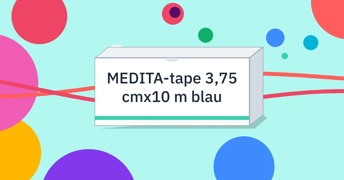 Symbolbild: Packung mit der Aufschrift MEDITA-tape 3,75 cmx10 m blau (PZN 19452130) – Verfügbarkeit und Bezug in Apotheken in Frankfurt am Main
