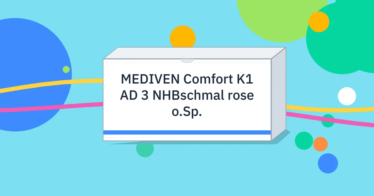 Symbolbild: Packung mit der Aufschrift MEDIVEN Comfort K1 AD 3 NHBschmal rose o.Sp. (PZN 14561392) – Verfügbarkeit und Bezug in Apotheken in Frankfurt am Main
