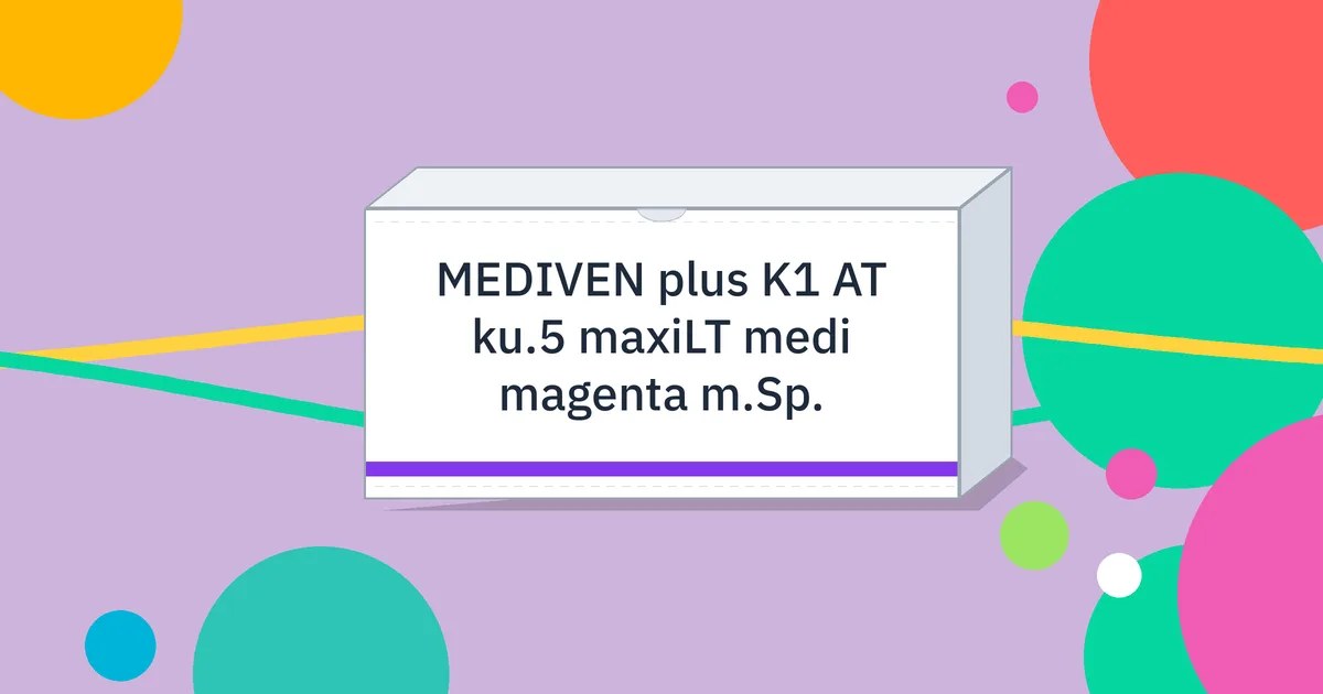 Symbolbild: Packung mit der Aufschrift MEDIVEN plus K1 AT ku.5 maxiLT medi magenta m.Sp. (PZN 15069569) – Verfügbarkeit und Bezug in Apotheken in Frankfurt am Main