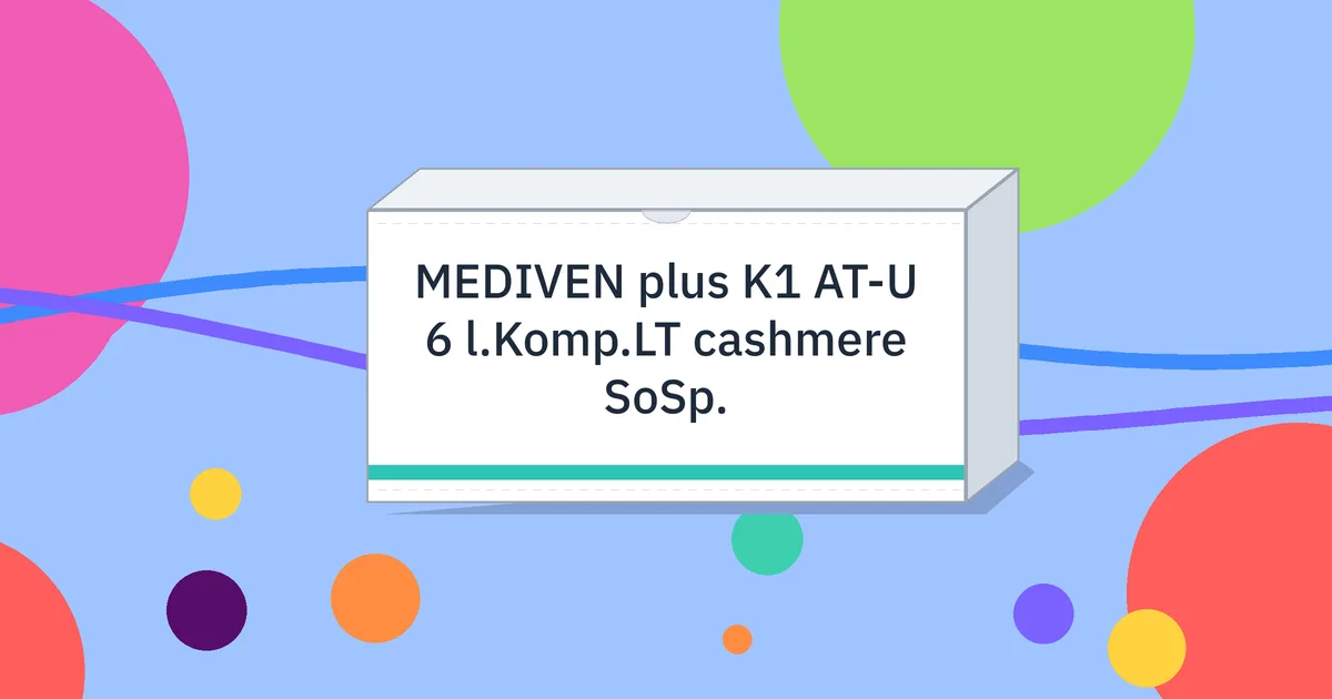 Symbolbild: Packung mit der Aufschrift MEDIVEN plus K1 AT-U 6 l.Komp.LT cashmere SoSp. (PZN 15033152) – Verfügbarkeit und Bezug in Apotheken in Frankfurt am Main
