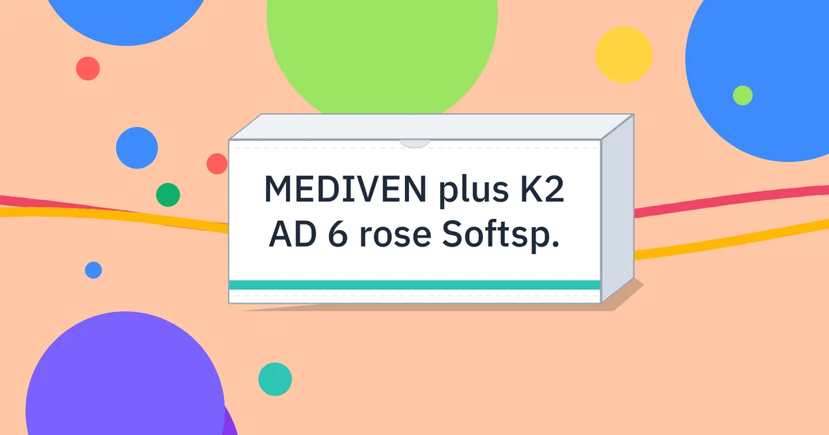 Symbolbild: Packung mit der Aufschrift MEDIVEN plus K2 AD 6 rose Softsp. (PZN 15093208) – Verfügbarkeit und Bezug in Apotheken in Frankfurt am Main