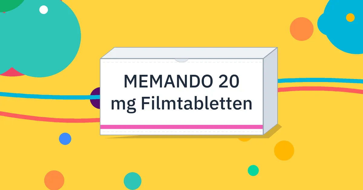 Symbolbild: Packung mit der Aufschrift MEMANDO 20 mg Filmtabletten (PZN 09893494) – Verfügbarkeit und Bezug in Apotheken in Frankfurt am Main