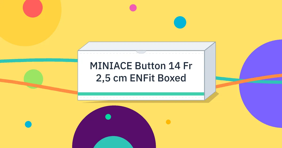 Symbolbild: Packung mit der Aufschrift MINIACE Button 14 Fr 2,5 cm ENFit Boxed (PZN 16954055) – Verfügbarkeit und Bezug in Apotheken in Frankfurt am Main
