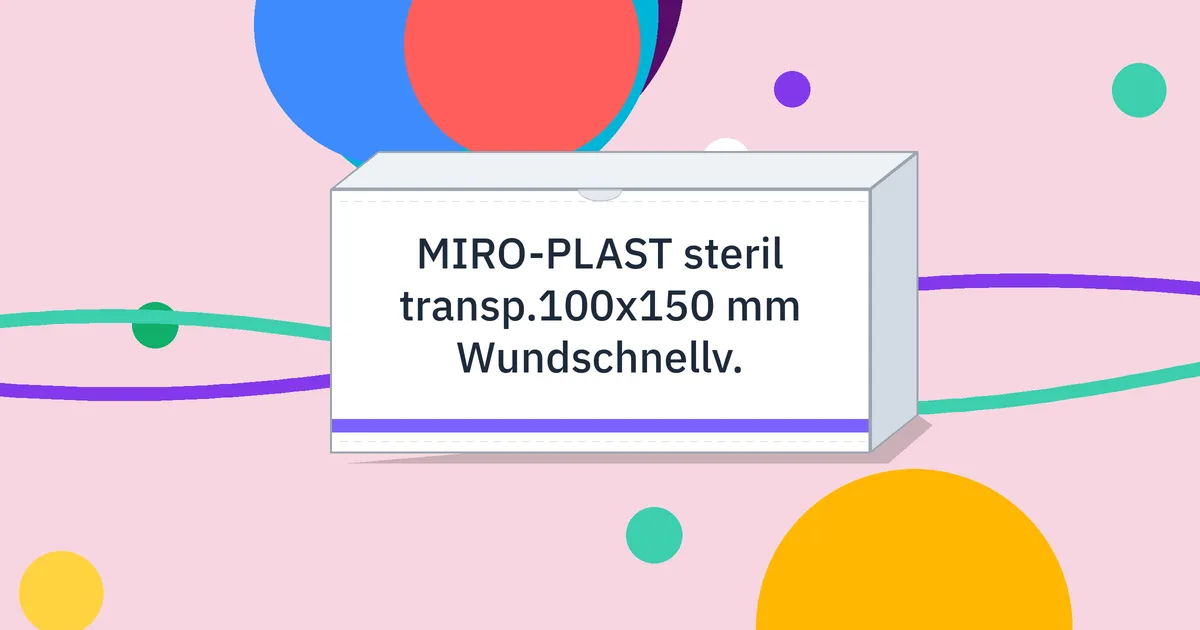 Symbolbild: Packung mit der Aufschrift MIRO-PLAST steril transp.100x150 mm Wundschnellv. (PZN 06476956) – Verfügbarkeit und Bezug in Apotheken in Frankfurt am Main
