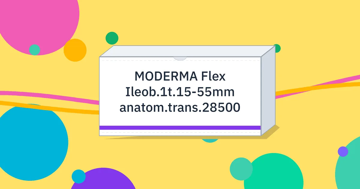 Symbolbild: Packung mit der Aufschrift MODERMA Flex Ileob.1t.15-55mm anatom.trans.28500 (PZN 04124153) – Verfügbarkeit und Bezug in Apotheken in Frankfurt am Main