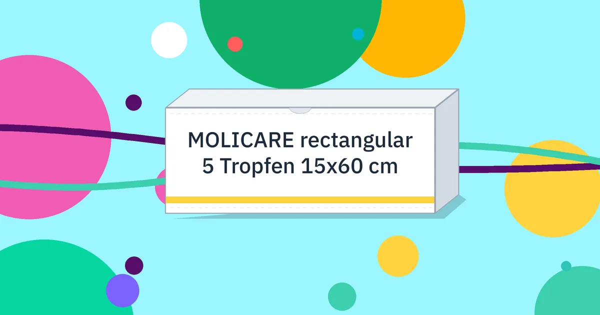 Symbolbild: Packung mit der Aufschrift MOLICARE rectangular 5 Tropfen 15x60 cm (PZN 16011371) – Verfügbarkeit und Bezug in Apotheken in Frankfurt am Main