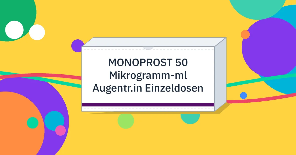 Symbolbild: Packung mit der Aufschrift MONOPROST 50 Mikrogramm-ml Augentr.in Einzeldosen (PZN 14852669) – Verfügbarkeit und Bezug in Apotheken in Frankfurt am Main