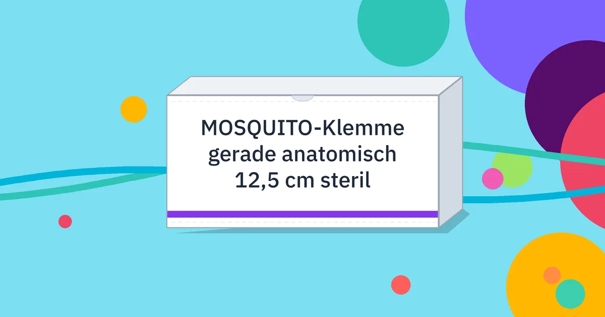Symbolbild: Packung mit der Aufschrift MOSQUITO-Klemme gerade anatomisch 12,5 cm steril (PZN 19977884) – Verfügbarkeit und Bezug in Apotheken in Frankfurt am Main